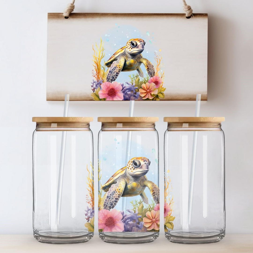 Sea Turtle SEAMLESS Libbey Glass Wrap, Beer Glass Can Wrap, Glass ...