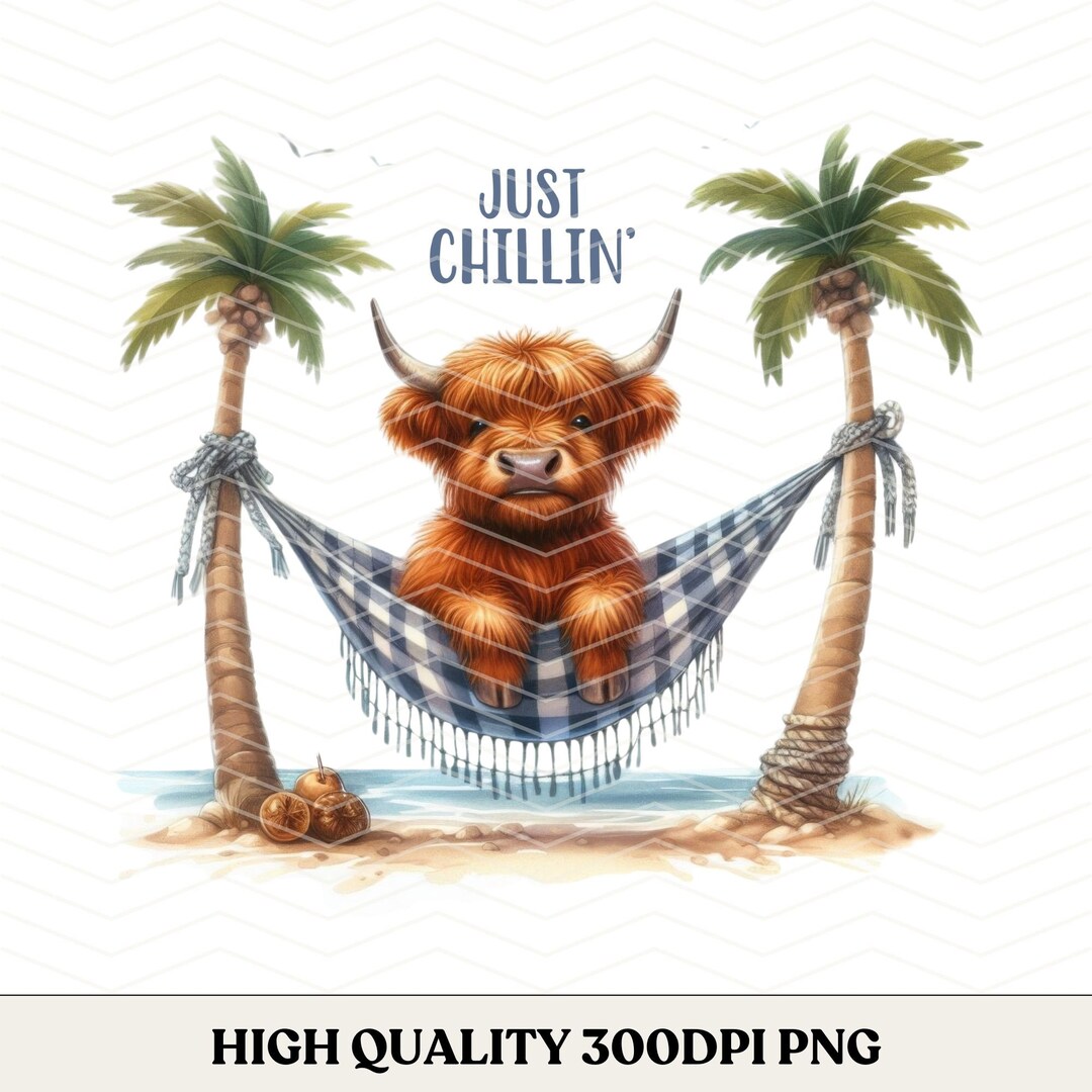 Just Chillin Cute Beach Cow Hammock Transparent Png, Sublimation PNG, T ...