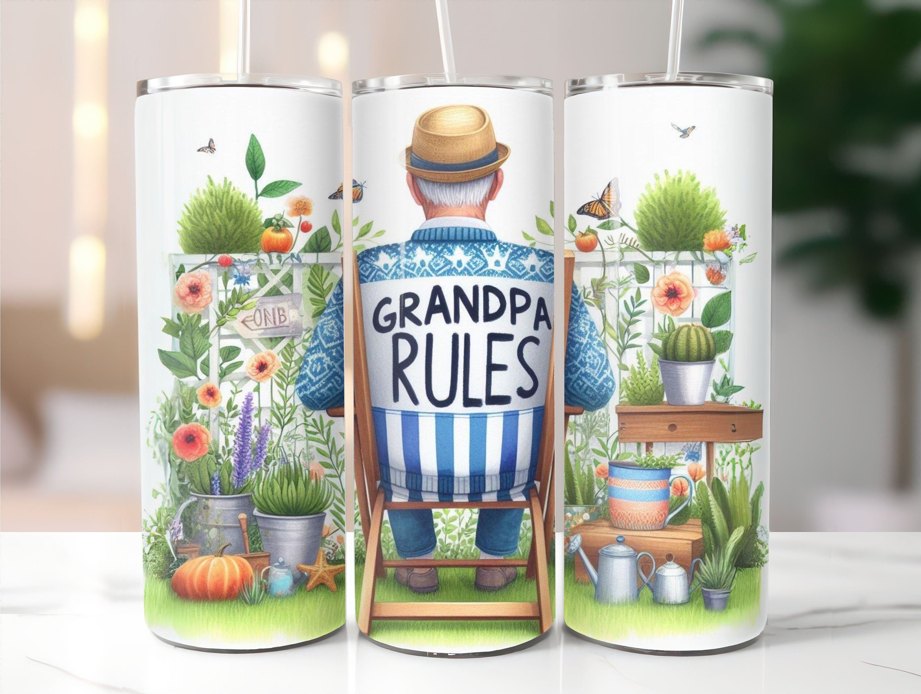 Grandpa Rules 20oz Skinny Tumbler Wrap, 20oz Skinny Fathers Day Tumbler ...