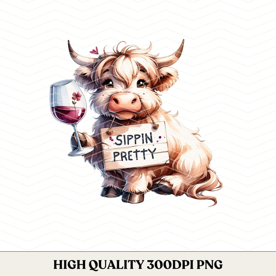 Sippin Pretty Funny Highland Cow PNG, Highland Cow Clipart, Heifer Cow ...