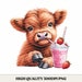 Cute Cow Milkshake Highland Cow PNG, Highland Cow Clipart, Heifer Cow T ...