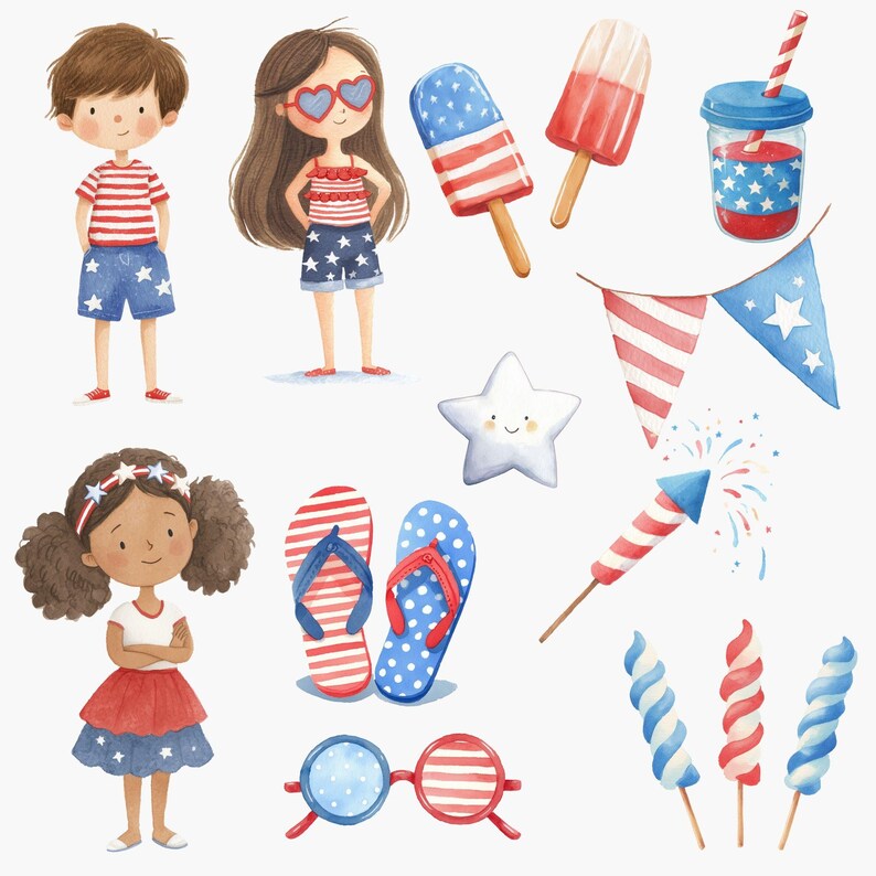 4th July Clipart Set, Watercolour Clipart Bundle, Watercolour ...