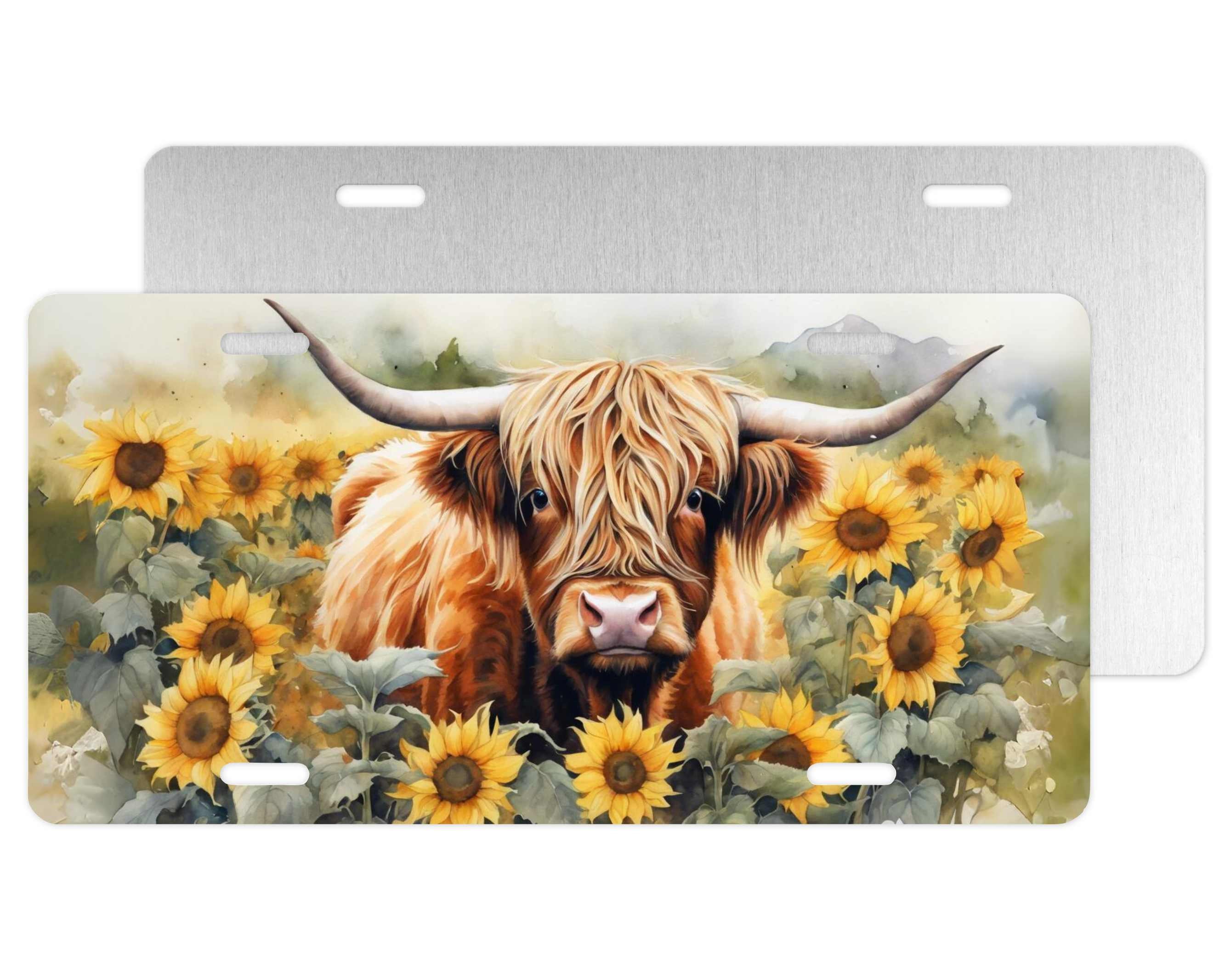 Cute Sunflower Highland Cow Licence Plate PNG Sublimation Design, 12 by ...