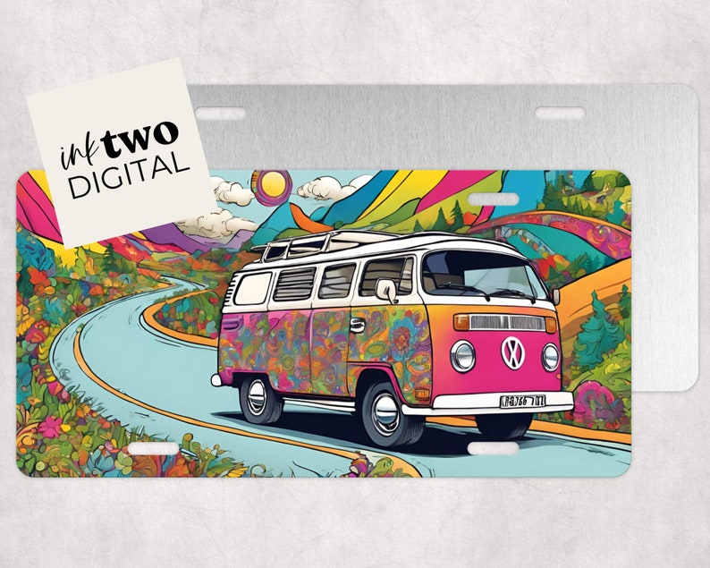 Retro Hippie Campervan Licence Plate PNG Sublimation Design, Car PNG ...