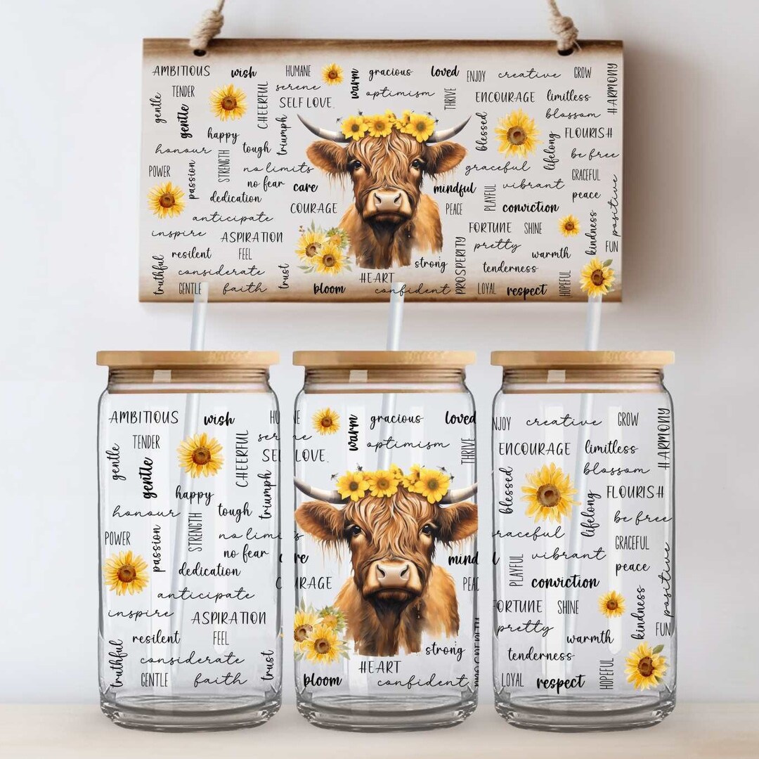 Highland Cow Positive Affirmations 16oz Libbey Glass Can Wrap, Beer ...