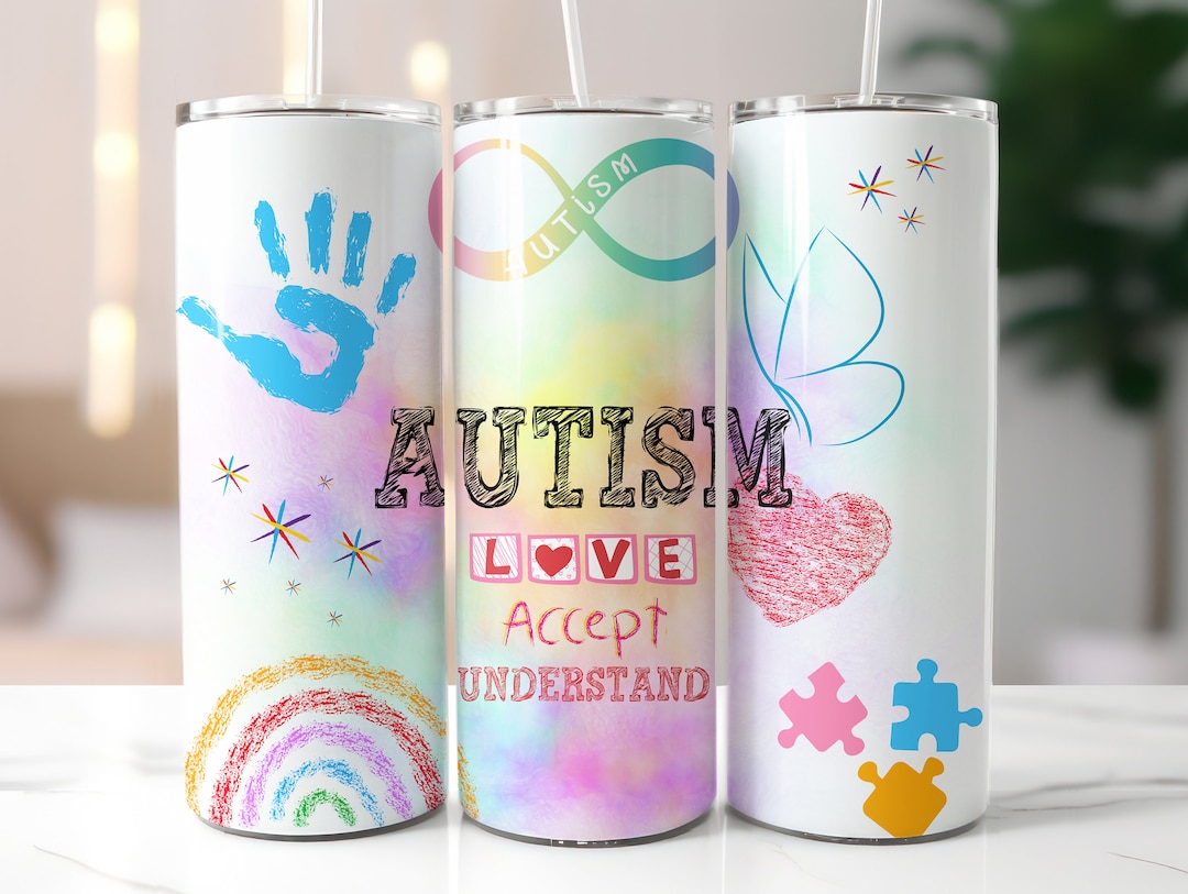 Autism Acceptance 20oz Skinny Tumbler Wrap, Autism Awareness Wrap ...