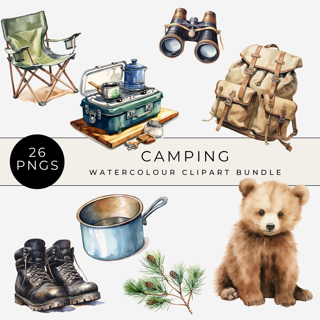 Camping Clipart Set, Watercolour Clipart Bundle, Watercolour Woodland ...