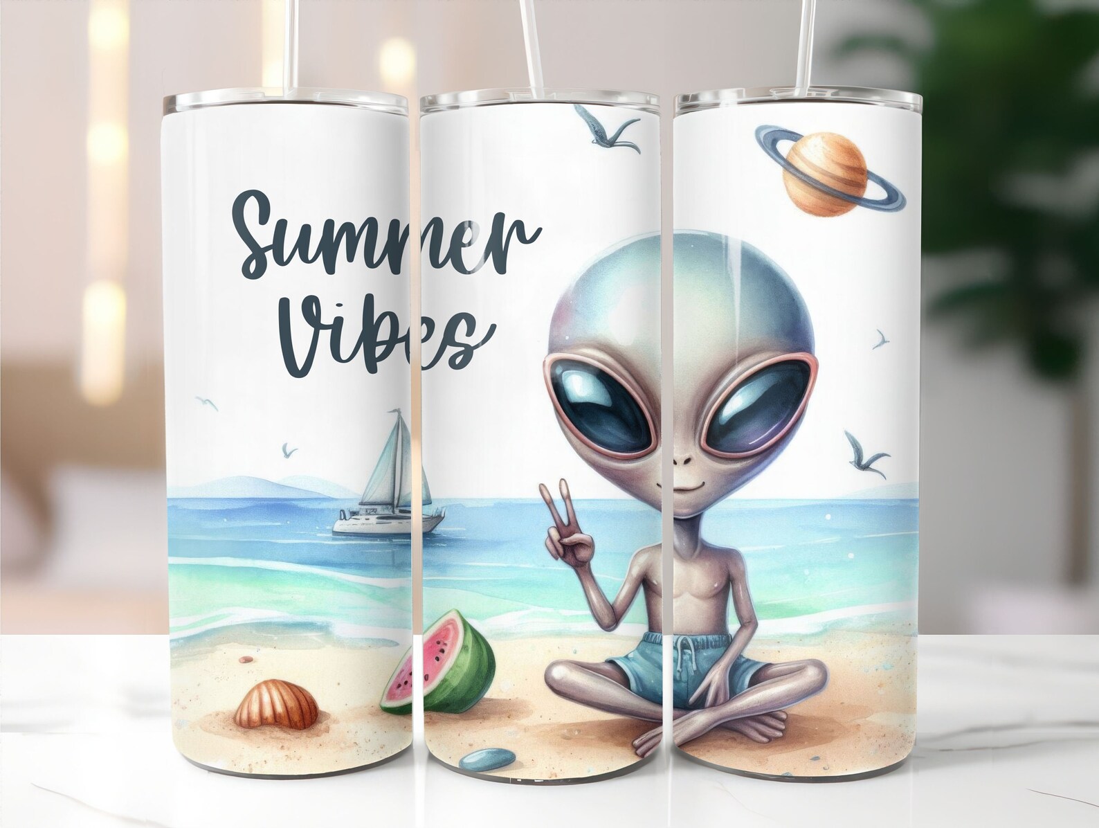 Summer Vibes Alien 20oz Skinny Tumbler Wrap, Alien Tumbler Design ...