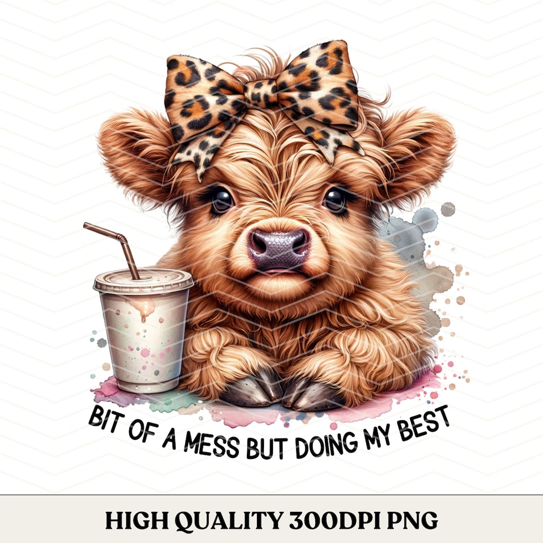 Bit of a Mess Funny Highland Cow PNG, Highland Cow Clipart, Heifer Cow ...