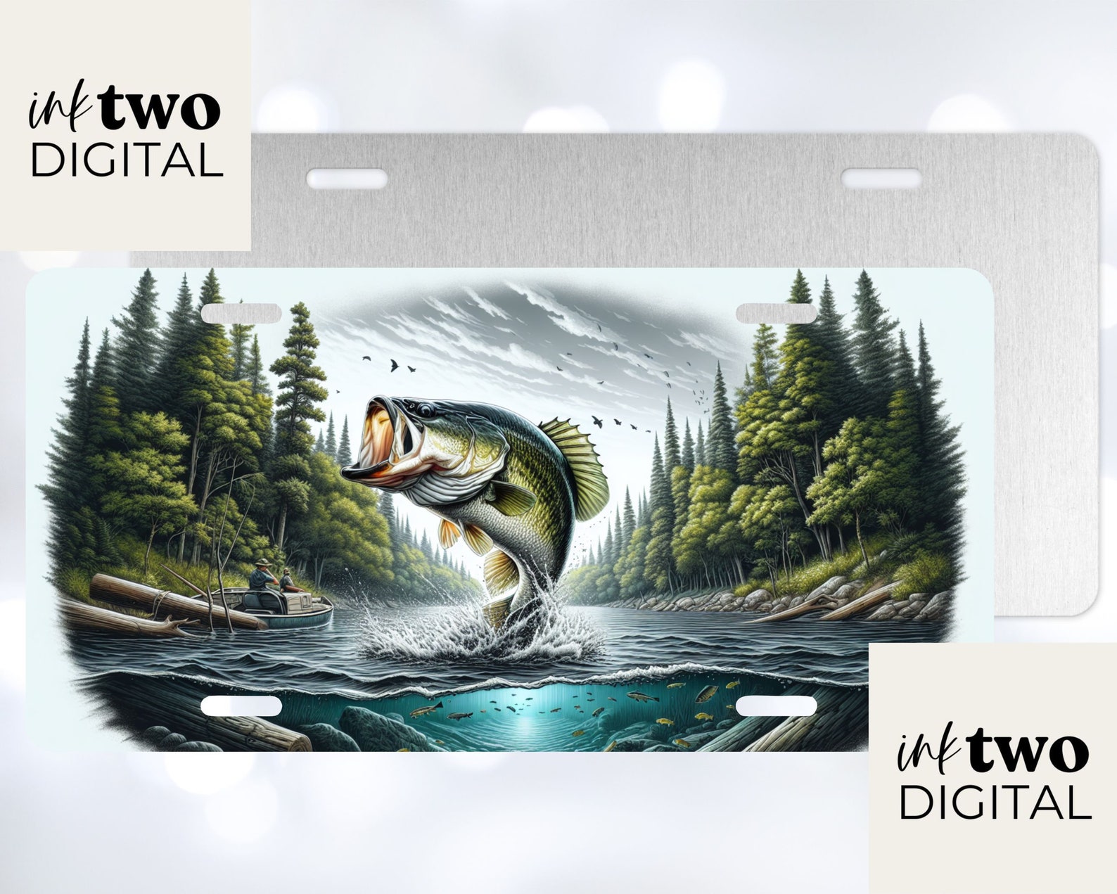 Bass Fishing River Scene Licence Plate PNG Sublimation Design, 12 by 6 ...