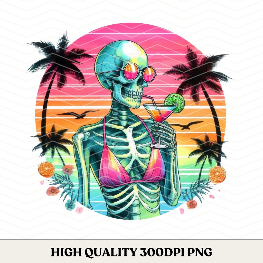 Bikini Beach Funny Skeleton SEAMLESS 20oz Skinny Tumbler, Skeleton ...