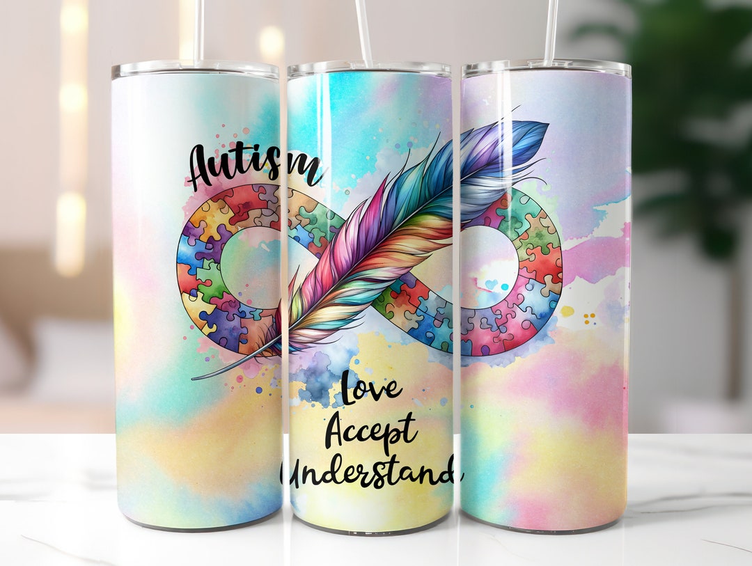 Autism Acceptance 20oz Skinny Tumbler Wrap, Autism Awareness Wrap ...