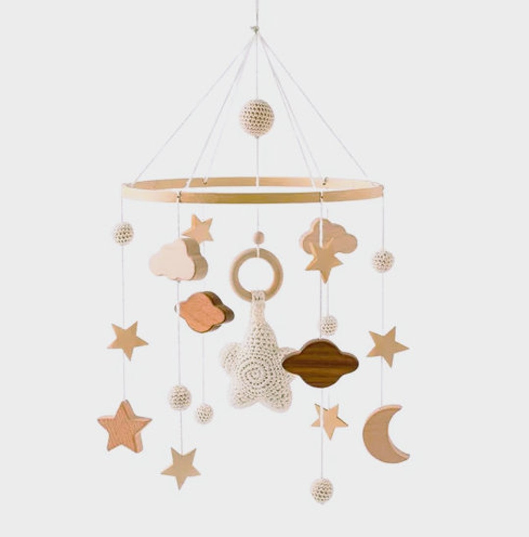 Starry Night Baby Mobile: Celestial Stars, Cloud-adorned Nursery, Leafy ...
