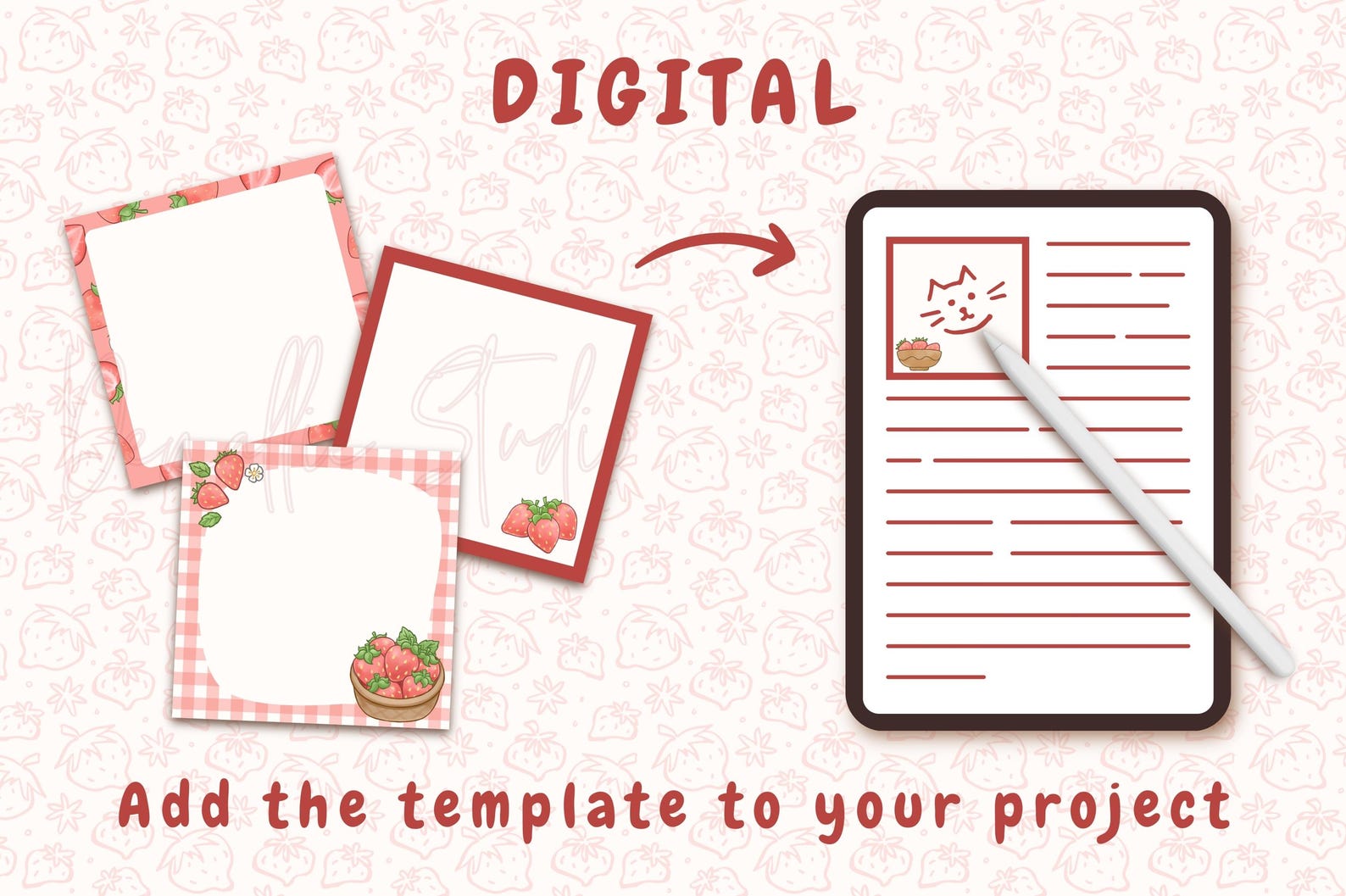 Strawberry-themed Notepad, Kawaii Notepad Printable, Strawberry Memo ...