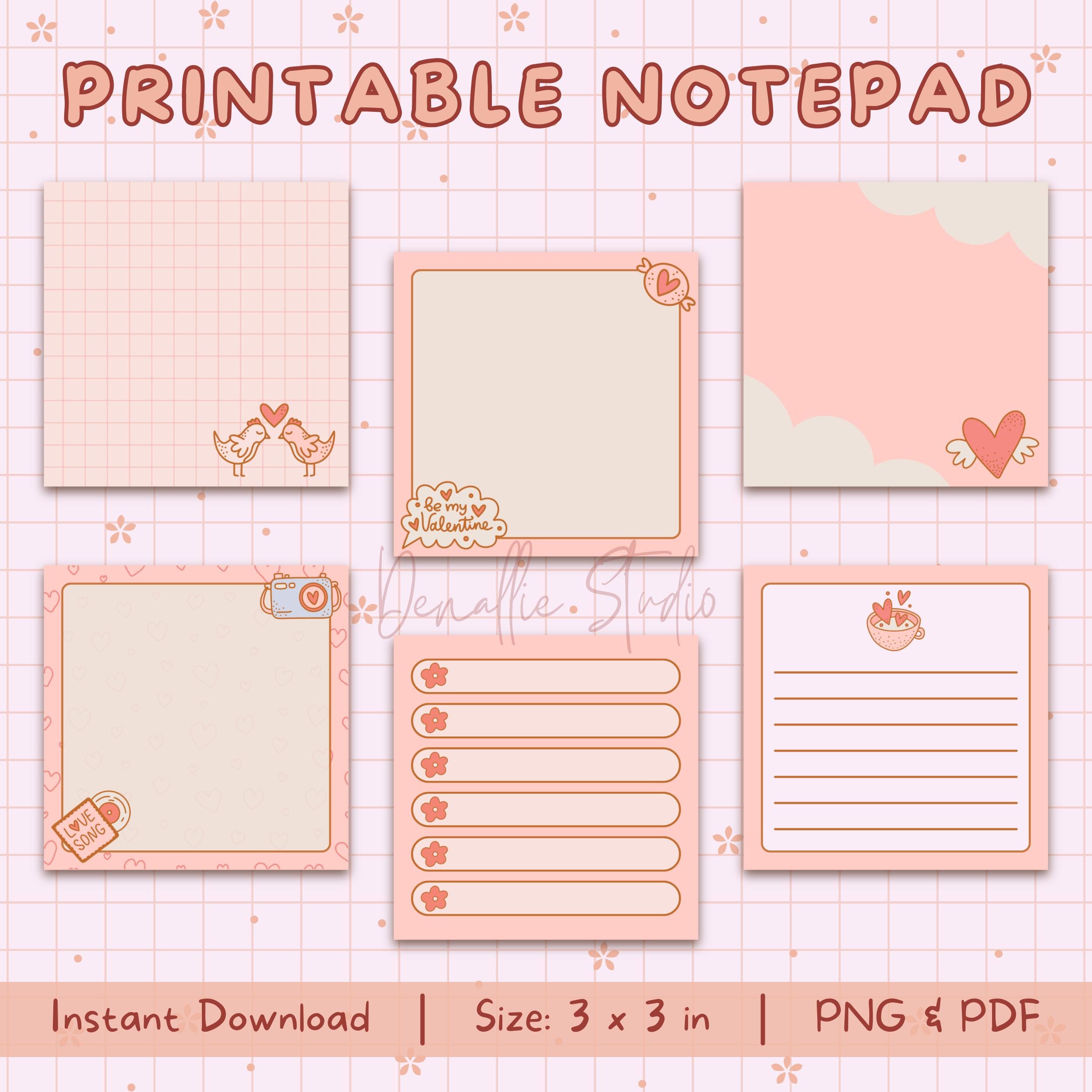 Valentine-themed Printable Notepad, Romantic Note Sheets, Cute Memo Pad ...
