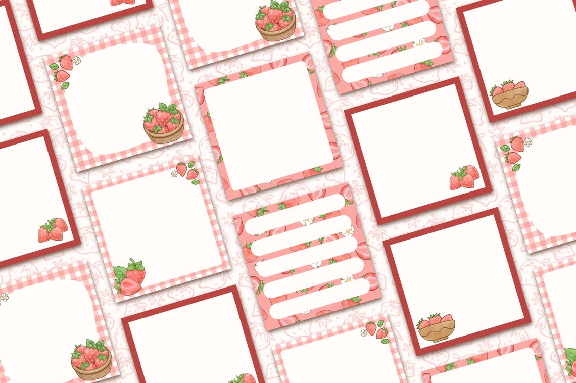 Strawberry-themed Notepad, Kawaii Notepad Printable, Strawberry Memo ...