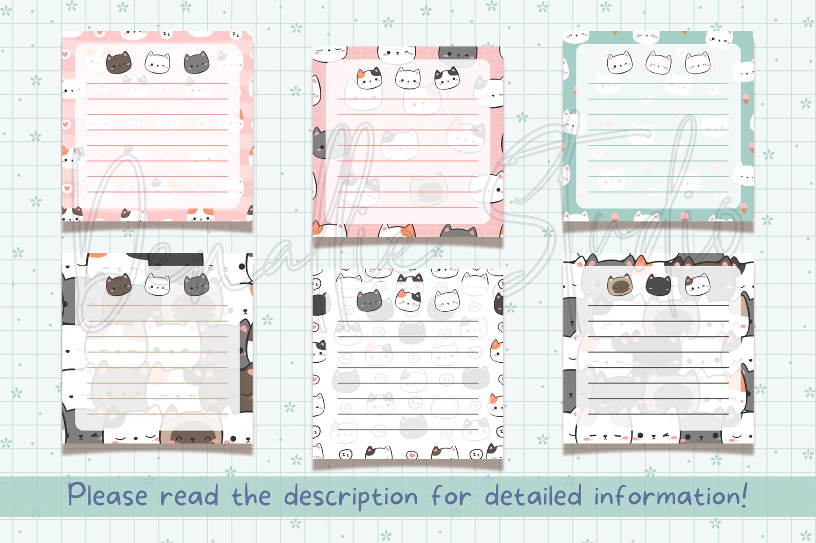 Cat-themed Printable Notepad, Cat Memo Pad, Cute Notepad, Digital ...