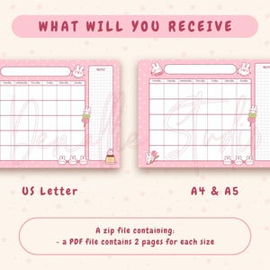 Bunny-themed Undated Calendar Printable, Cute Printable Calendar ...