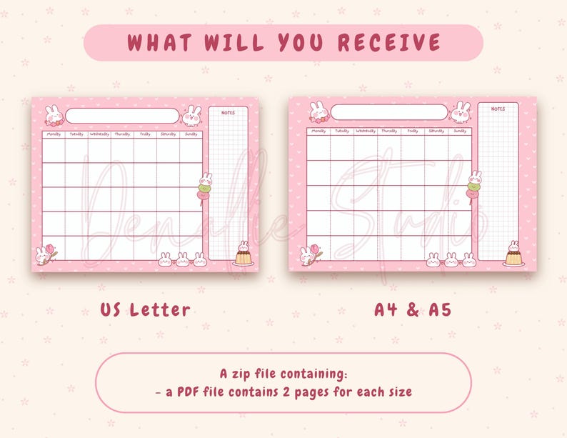 Bunny-themed Undated Calendar Printable, Cute Printable Calendar ...