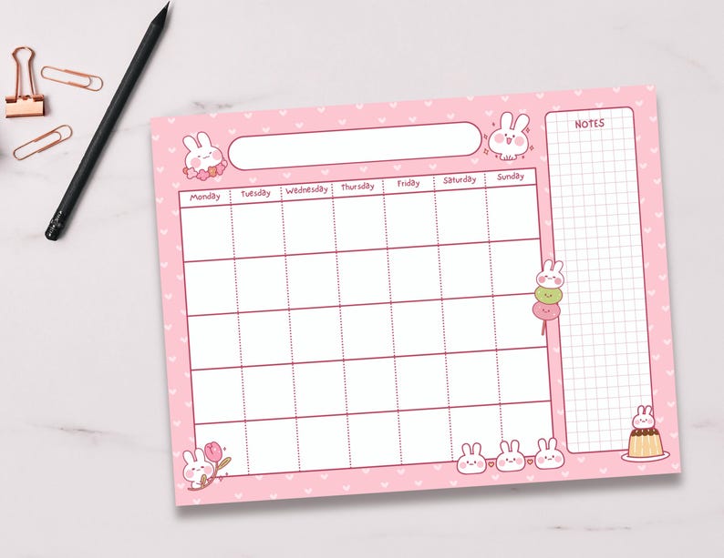 Bunny-themed Undated Calendar Printable, Cute Printable Calendar ...