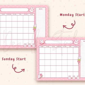 Bunny-themed Undated Calendar Printable, Cute Printable Calendar ...
