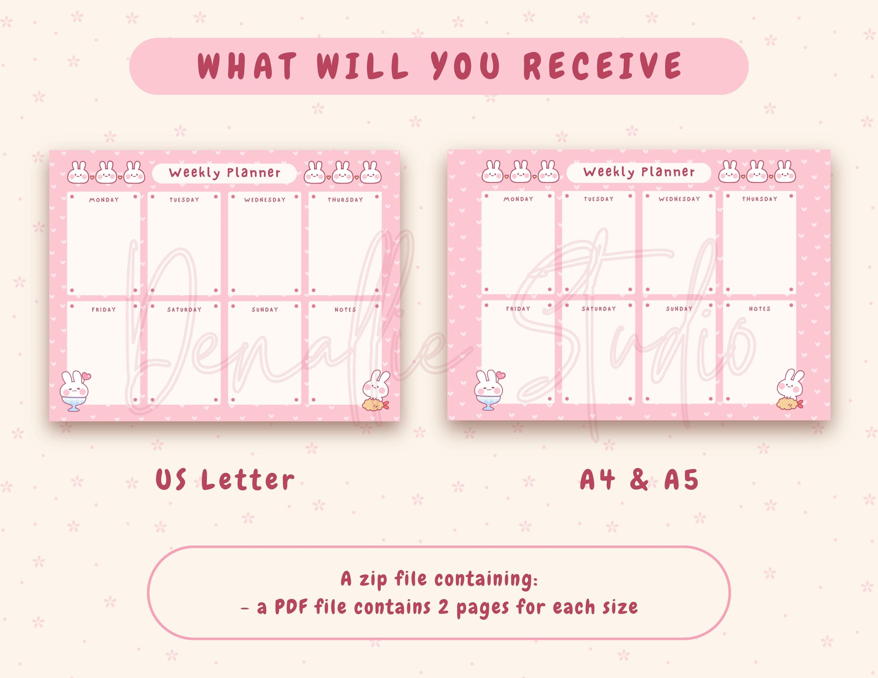 Weekly Planner Printable | Cute Bunny-themed Planner Template | A4 & US ...