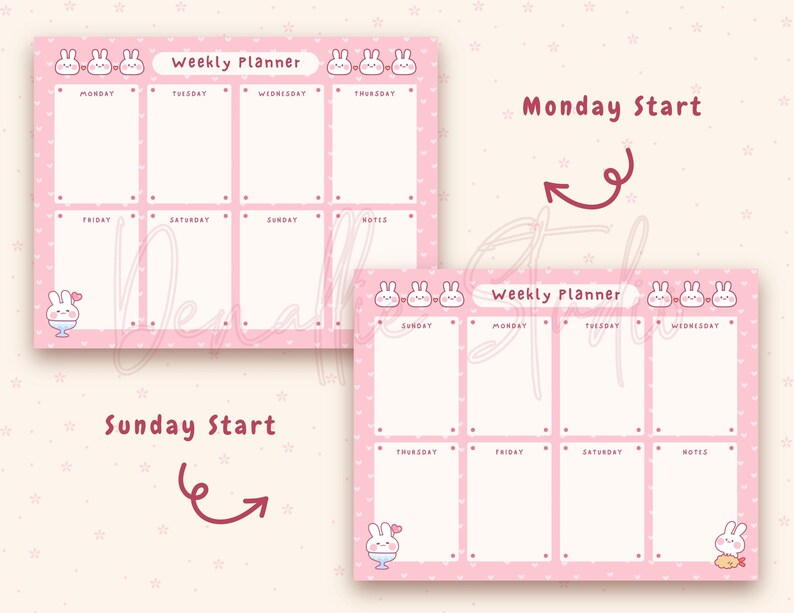 Weekly Planner Printable | Cute Bunny-themed Planner Template | A4 & US ...