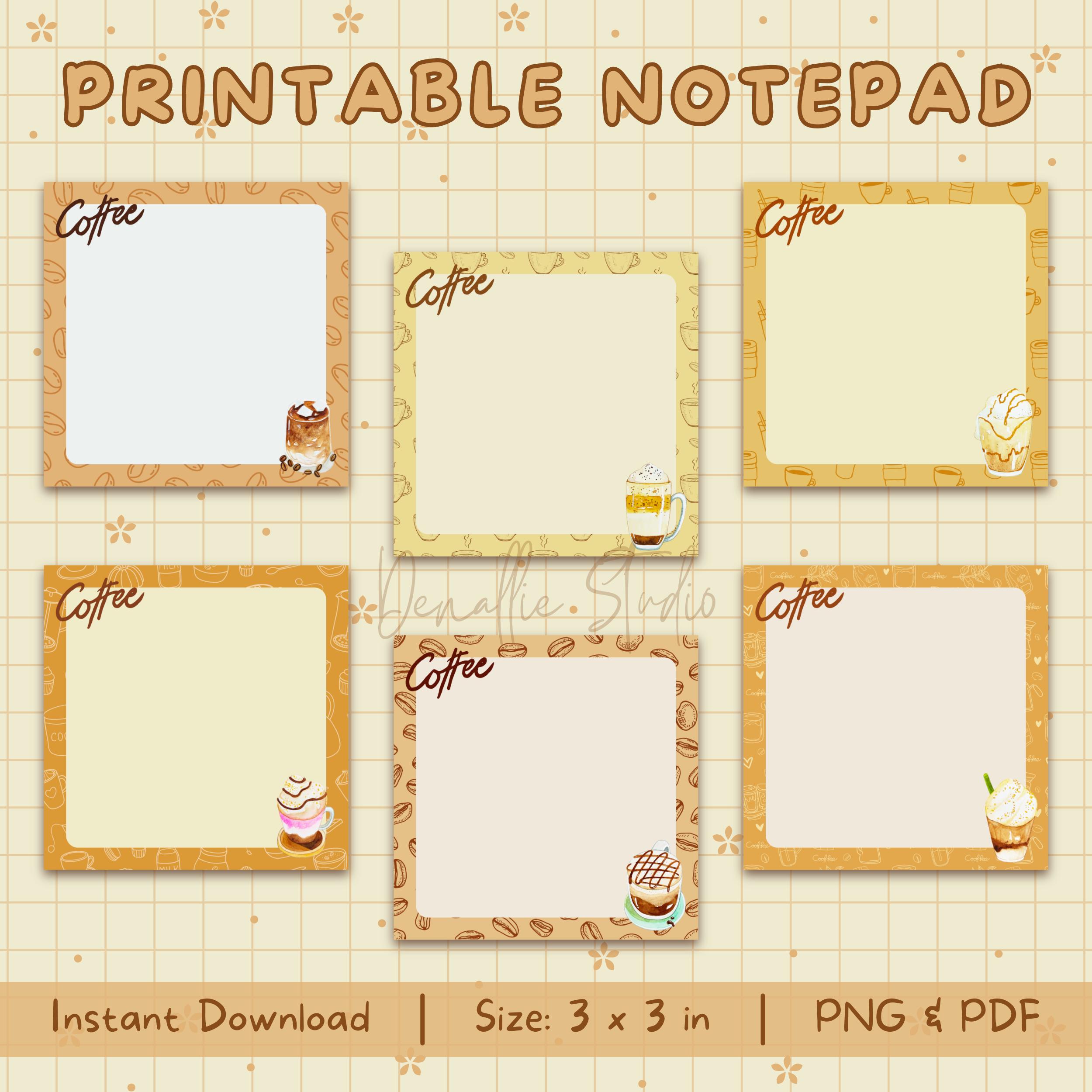 Coffee-themed Printable Notepad, Coffee Memo Pad, Digital Download ...