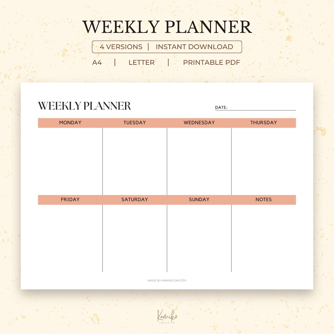 Weekly Planner Printable Landscape, Week at a Glance, Weekly Organizer ...