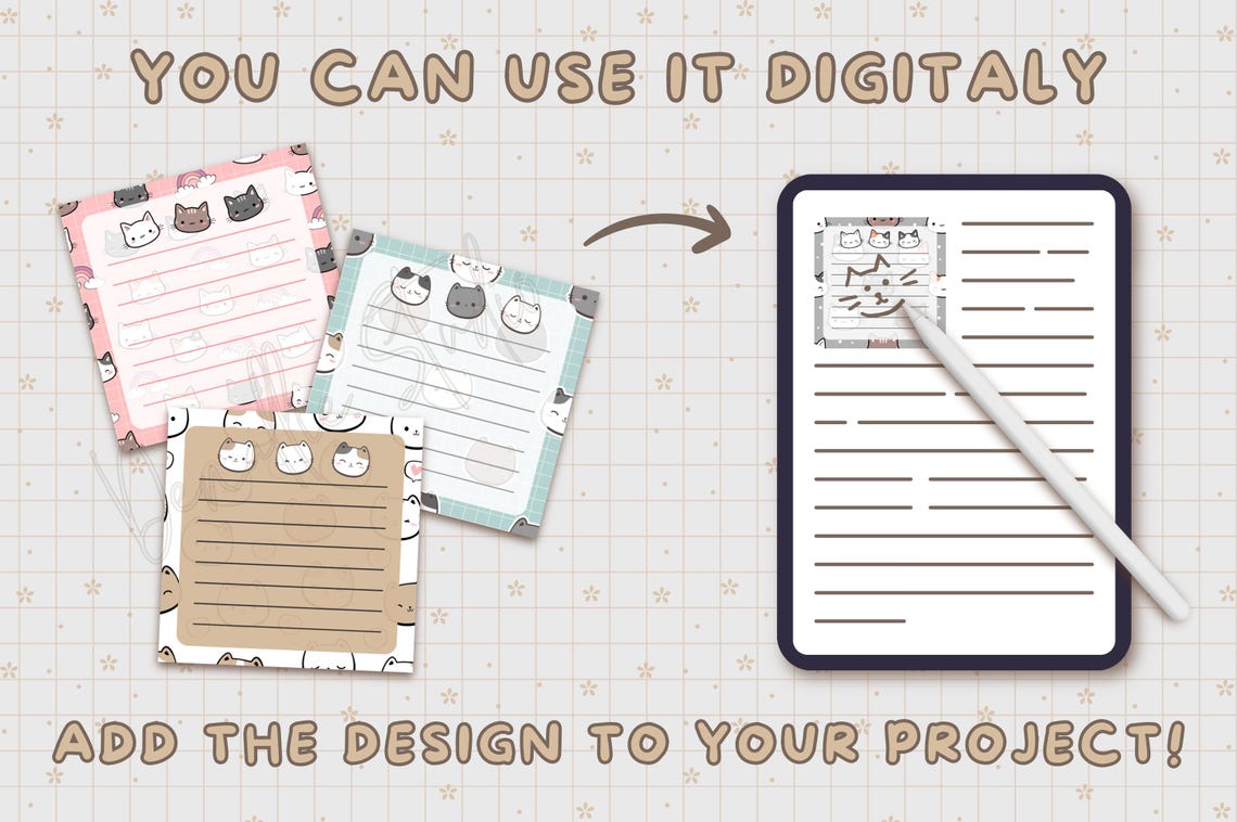 Kitten-themed Printable Notepad, Cat Memo Pad, Cute Cat Notepad, Kitten ...