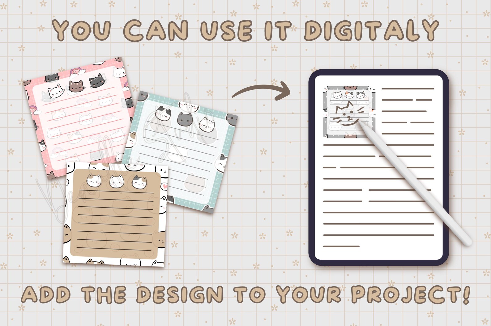 Kitten-themed Printable Notepad, Cat Memo Pad, Cute Cat Notepad, Kitten ...