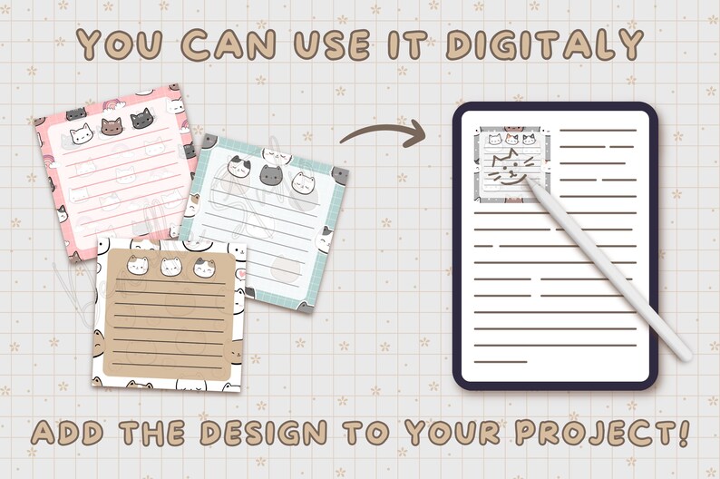 Kitten-themed Printable Notepad, Cat Memo Pad, Cute Cat Notepad, Kitten ...