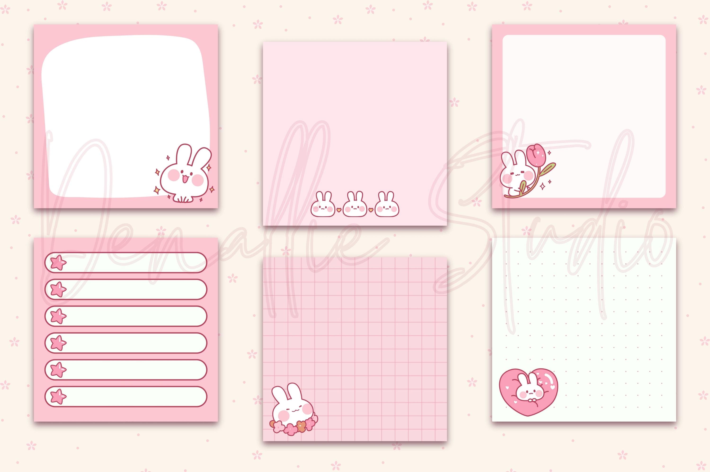 Bunny-themed Notepad, Cute Bunny Memo Pad Template, Memo Sheet, Kawaii ...