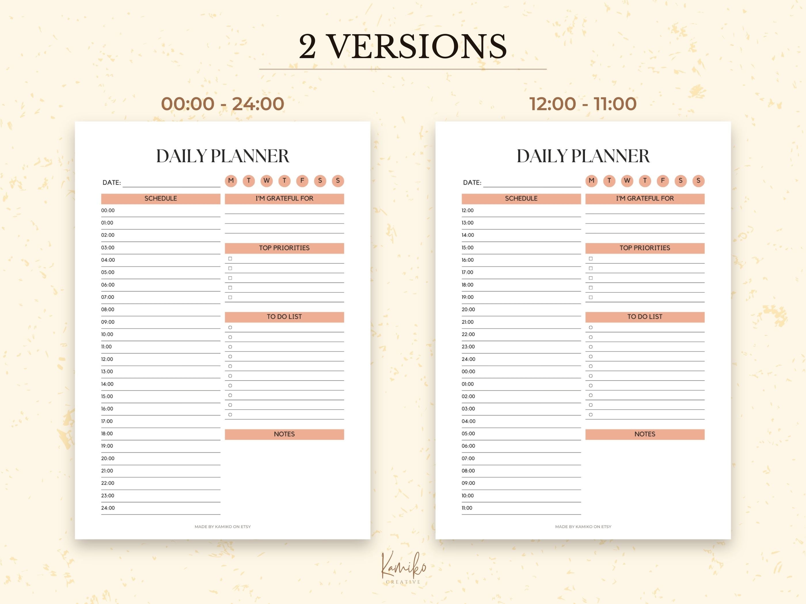 24 Hour Daily Planner Printable, Hourly Planner, Daily Agenda ...