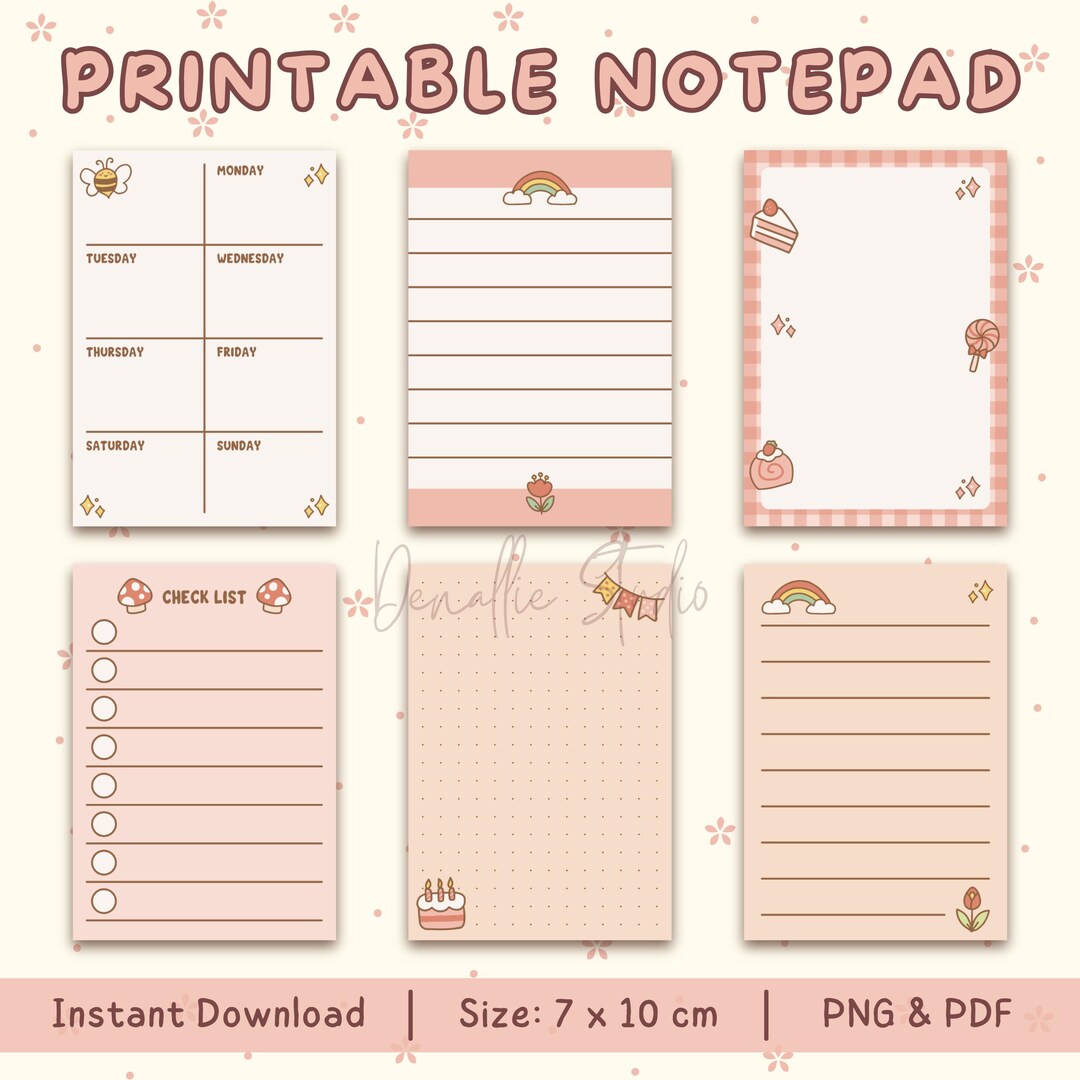 Cute Printable Notepad, Adorable Memo Pad, Cute Notepad Template ...