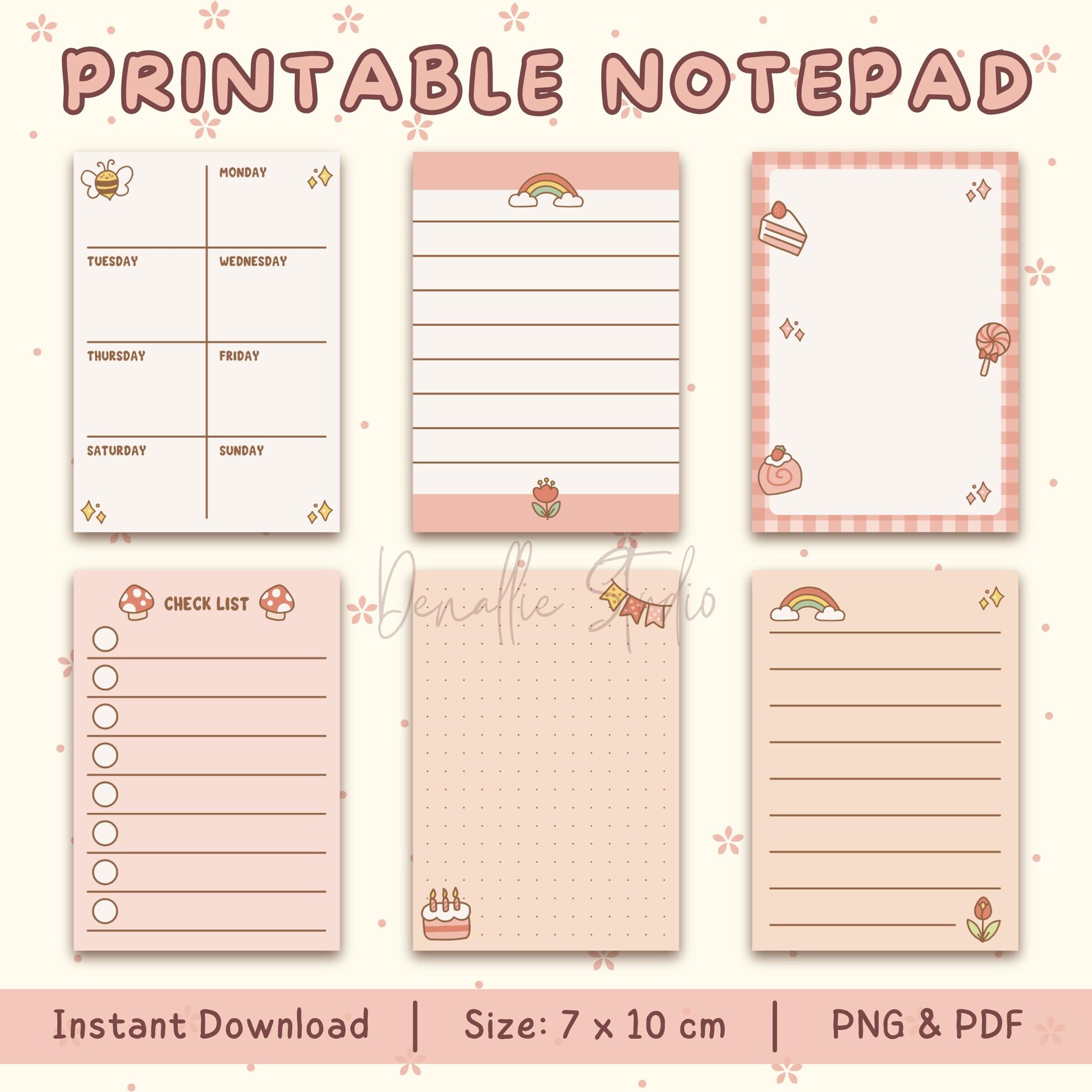 Cute Printable Notepad, Adorable Memo Pad, Cute Notepad Template ...