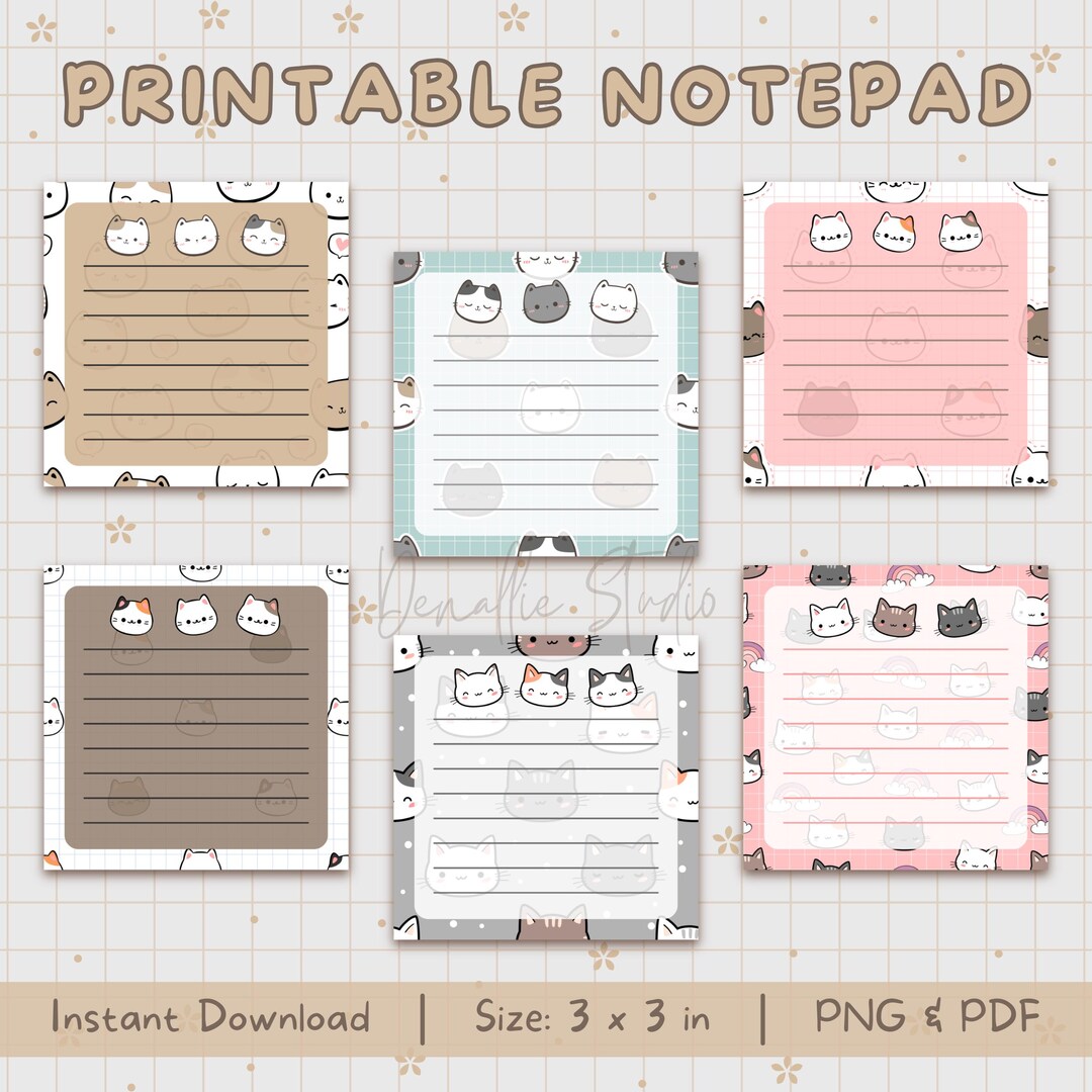 Kitten-themed Printable Notepad, Cat Memo Pad, Cute Cat Notepad, Kitten ...