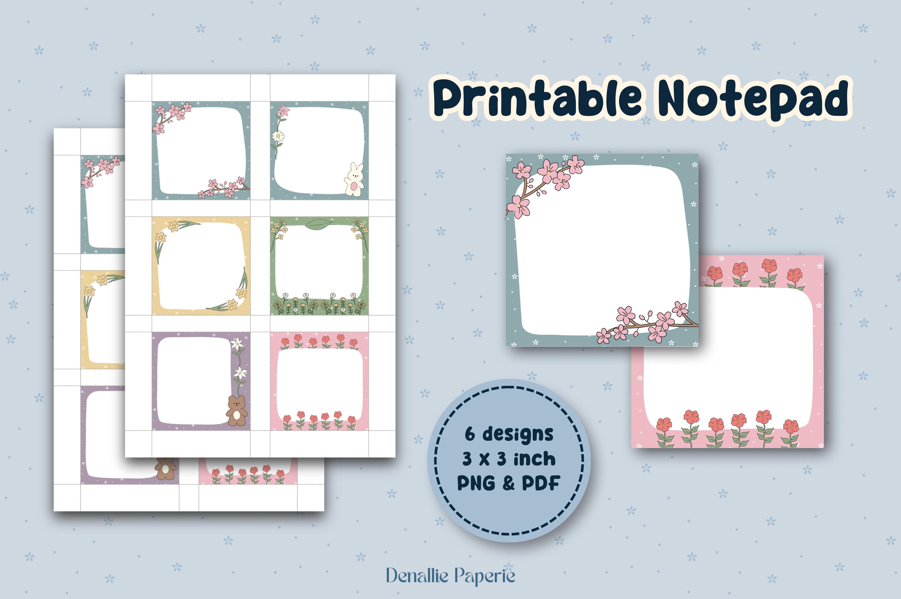 Floral Printable Notepad, Adorable Notepad Template, Cute Flower Memo ...