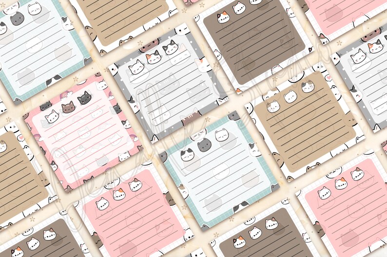 Kitten-themed Printable Notepad, Cat Memo Pad, Cute Cat Notepad, Kitten ...