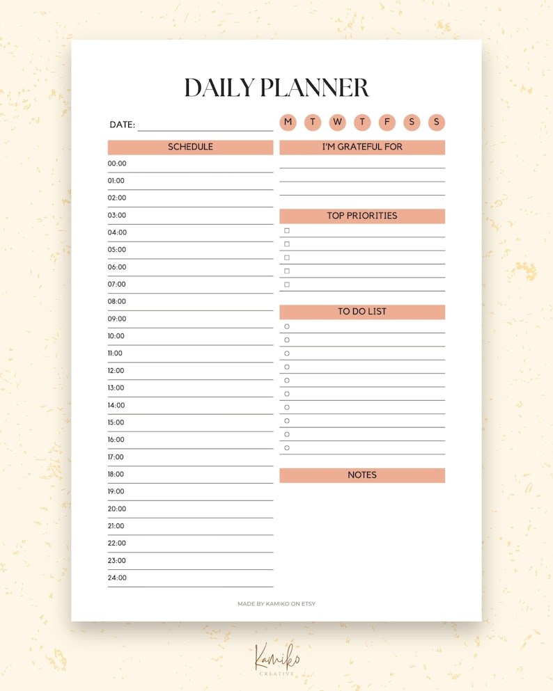 24 Hour Daily Planner Printable, Hourly Planner, Daily Agenda ...