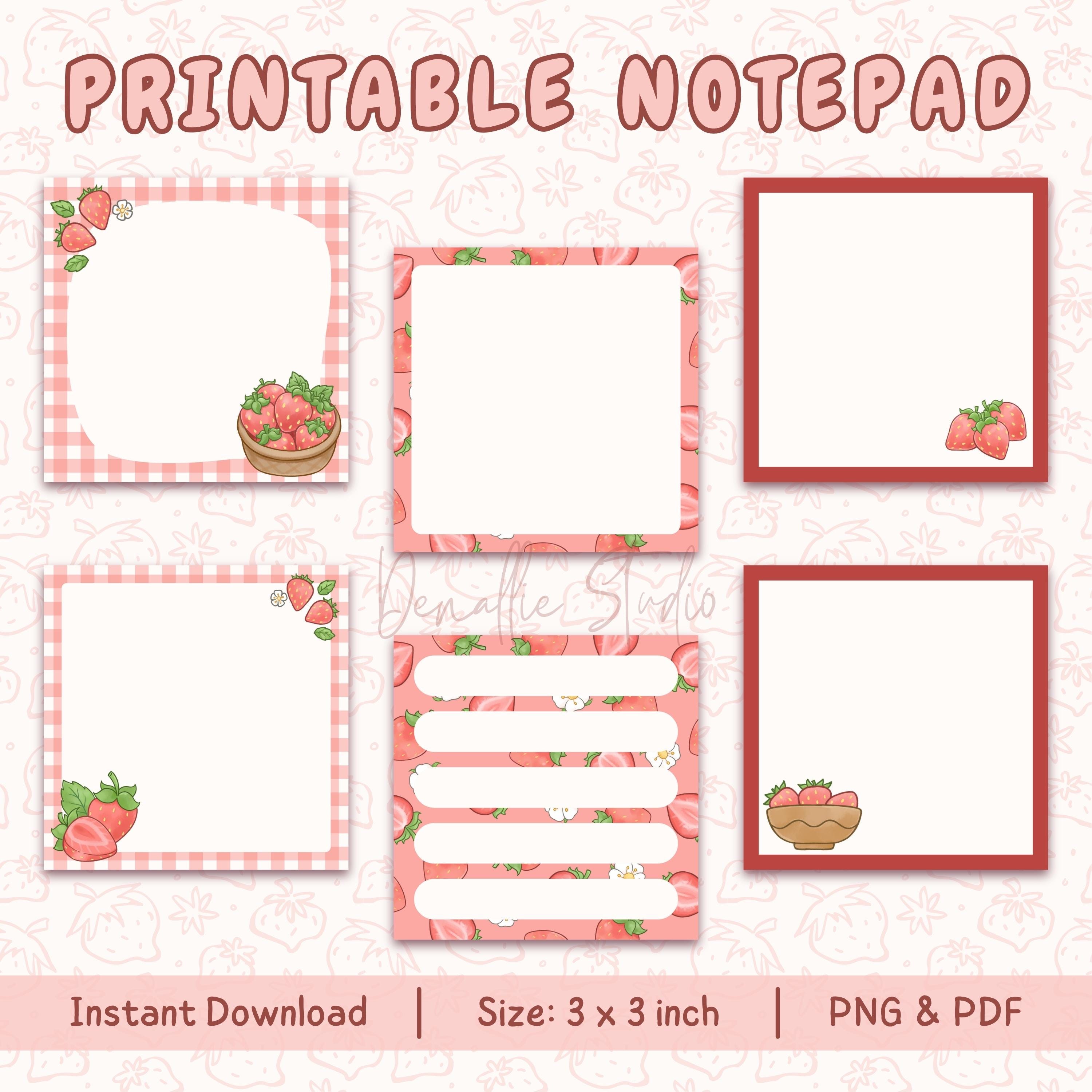 Strawberry-themed Notepad, Kawaii Notepad Printable, Strawberry Memo ...