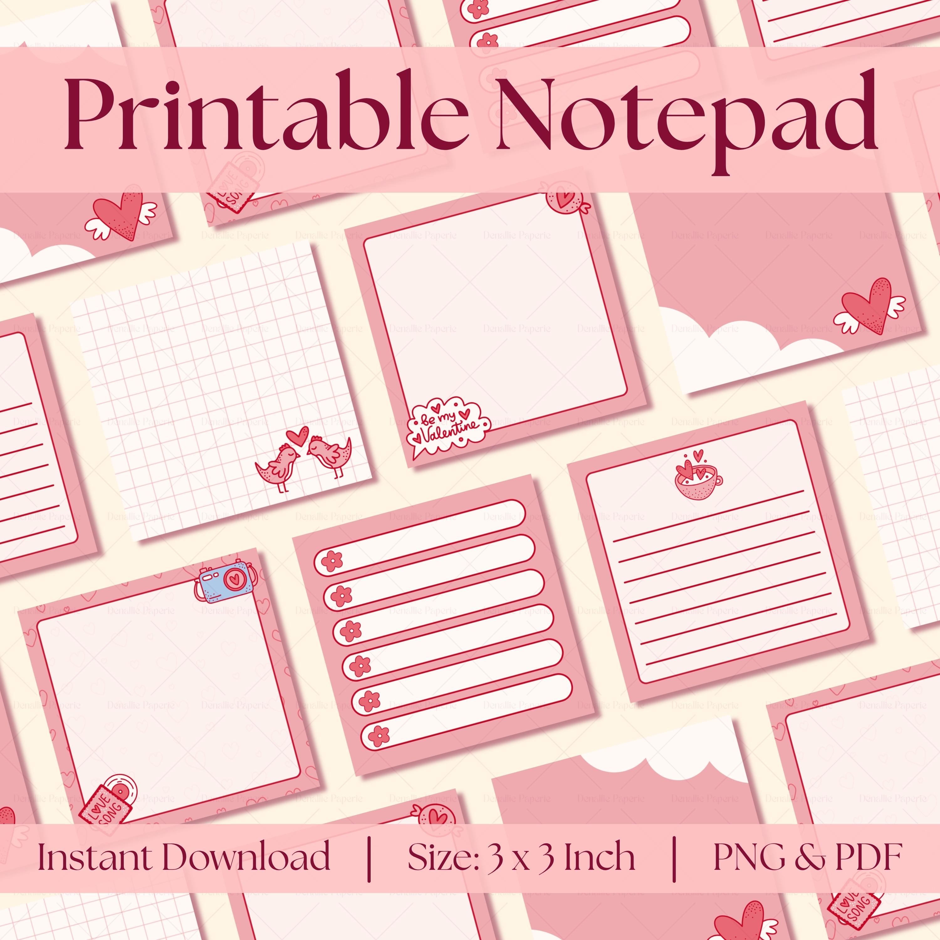 Valentine-themed Printable Notepad, Romantic Note Sheets, Cute Memo Pad ...