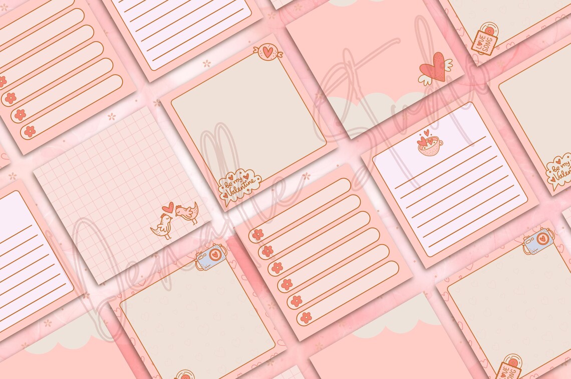 Valentine-themed Printable Notepad, Romantic Note Sheets, Cute Memo Pad ...