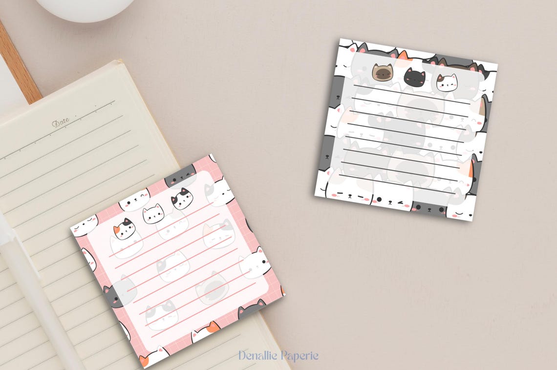 Cat-themed Printable Notepad, Cat Memo Pad, Cute Notepad, Digital ...
