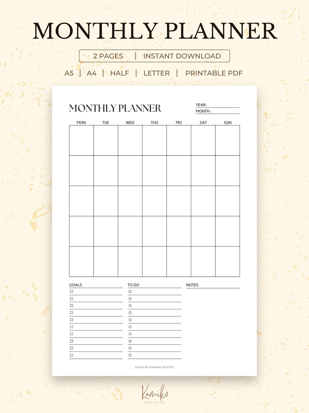 Undated Monthly Planner Printable Monthly Agenda - Etsy
