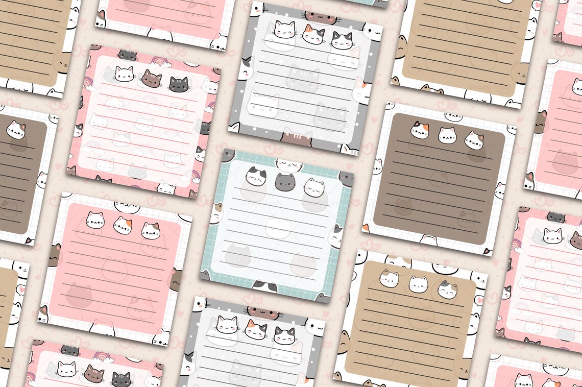 Kitten-themed Printable Notepad, Cat Memo Pad, Cute Cat Notepad, Kitten ...
