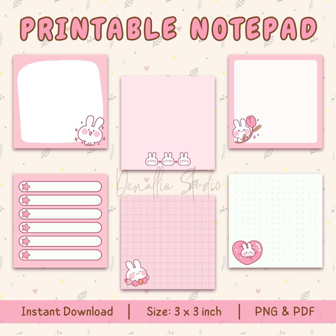Bunny-themed Notepad, Cute Bunny Memo Pad Template, Memo Sheet, Kawaii ...