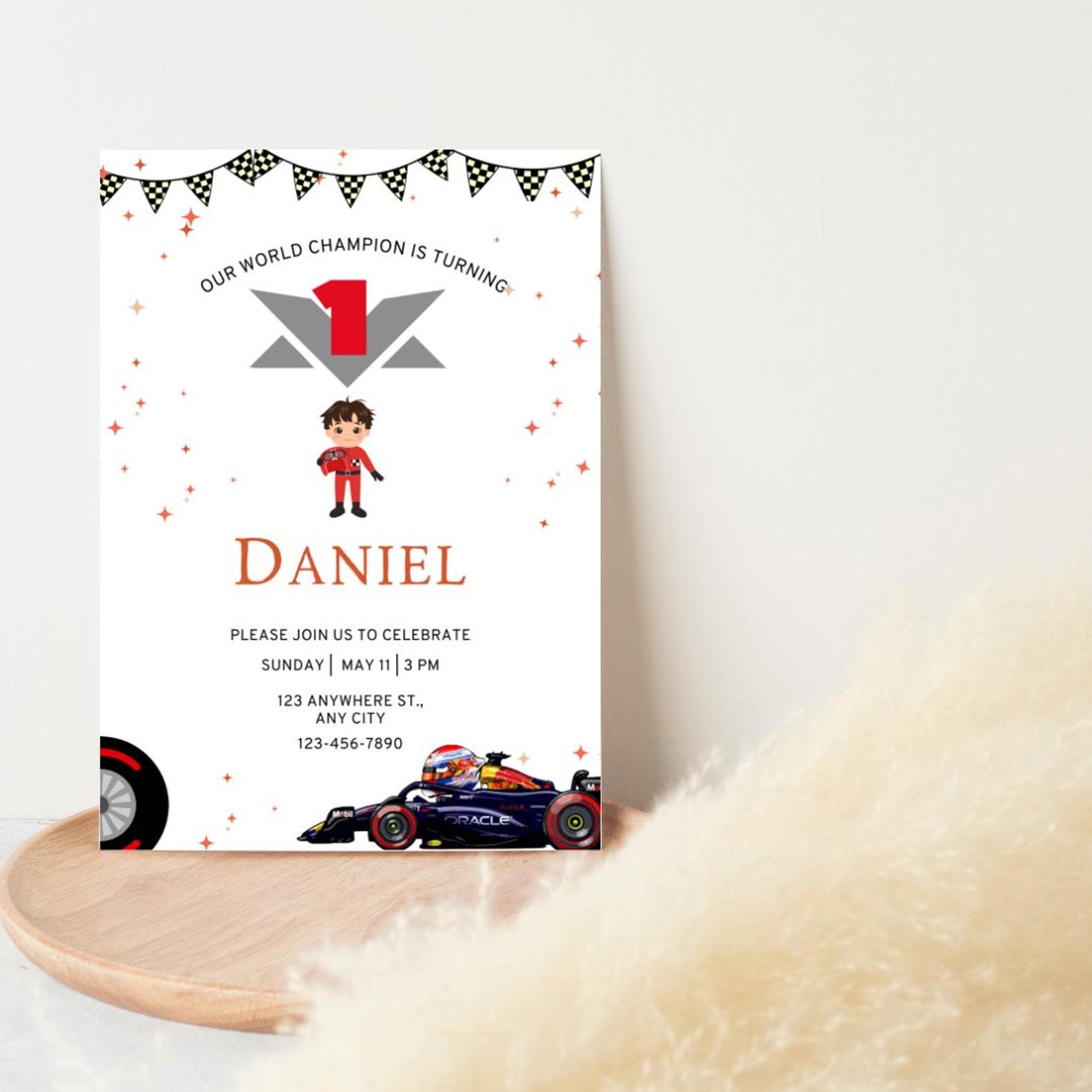 F1 First Birthday Invitation: Race Car Party, Editable Canva Template ...
