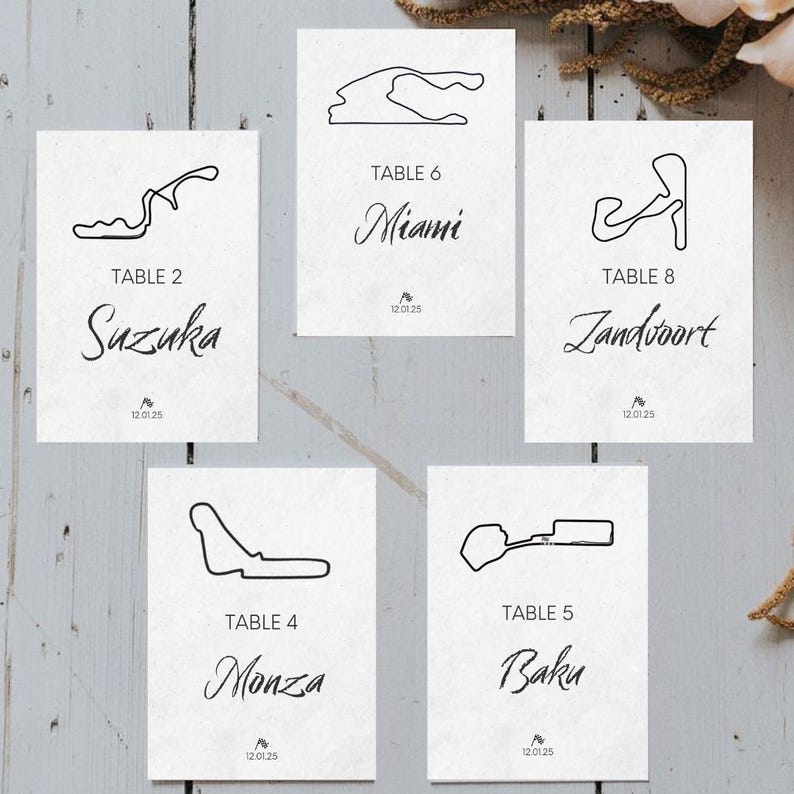 F1 Racing Wedding Seating Chart & Table Numbers: Grand Prix Theme ...