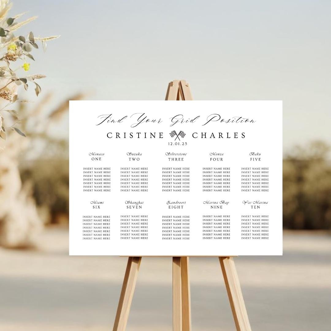F1 Racing Wedding Seating Chart & Table Numbers: Grand Prix Theme ...